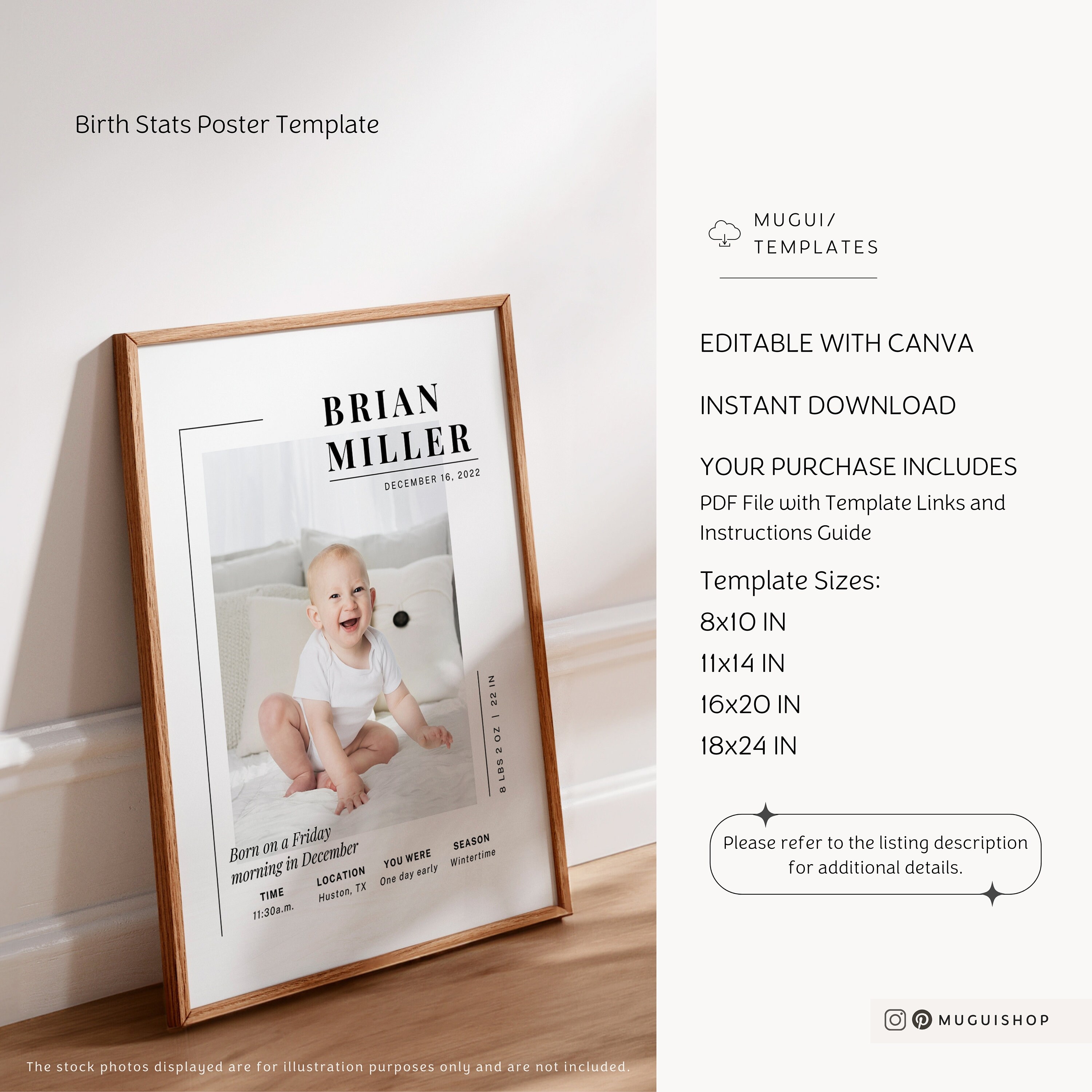 Baby Birth Stats Template: Customizable & Printable Baby Birth ...