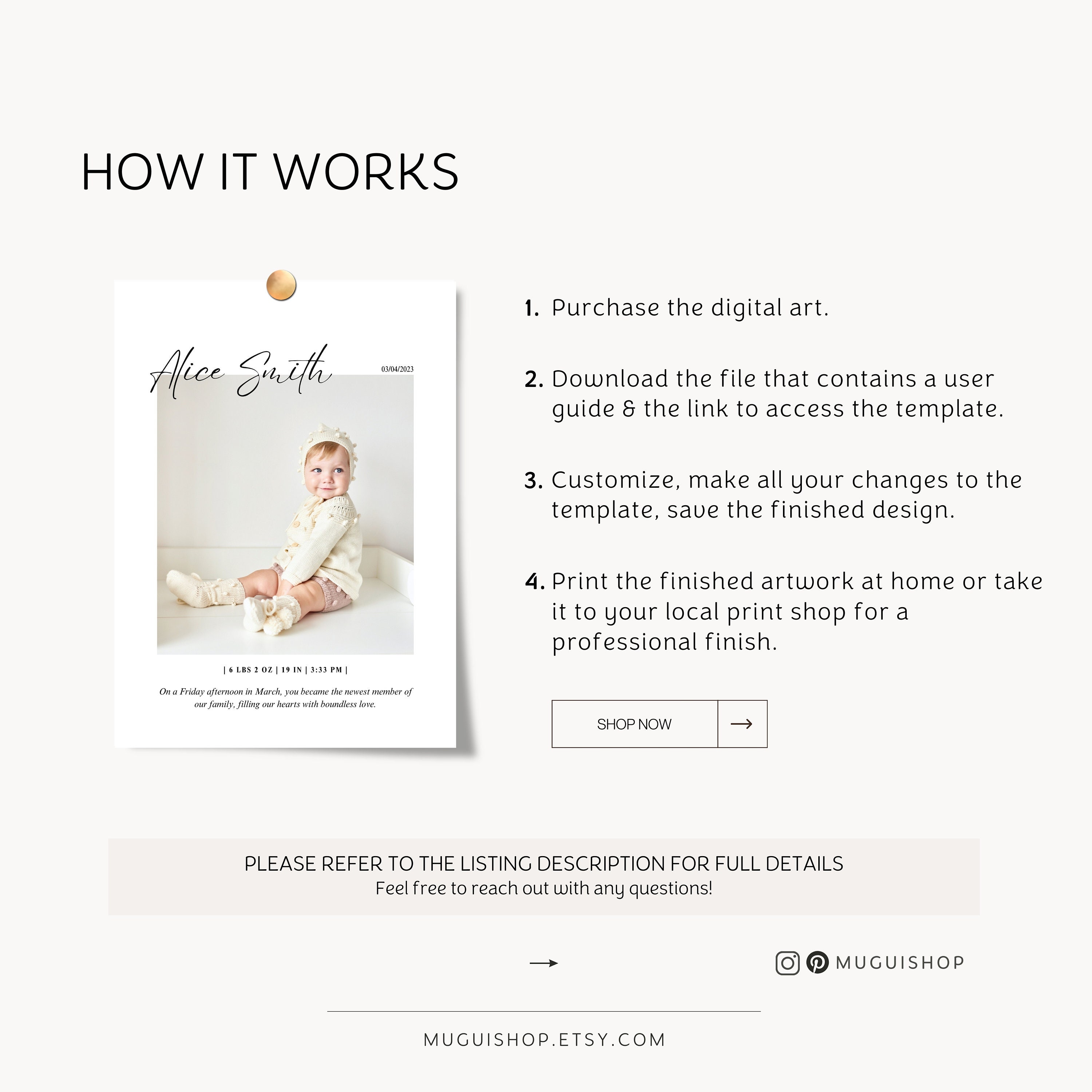 Birth Stats Template With Photo. Birth Stats Poster. Newborn Stats ...