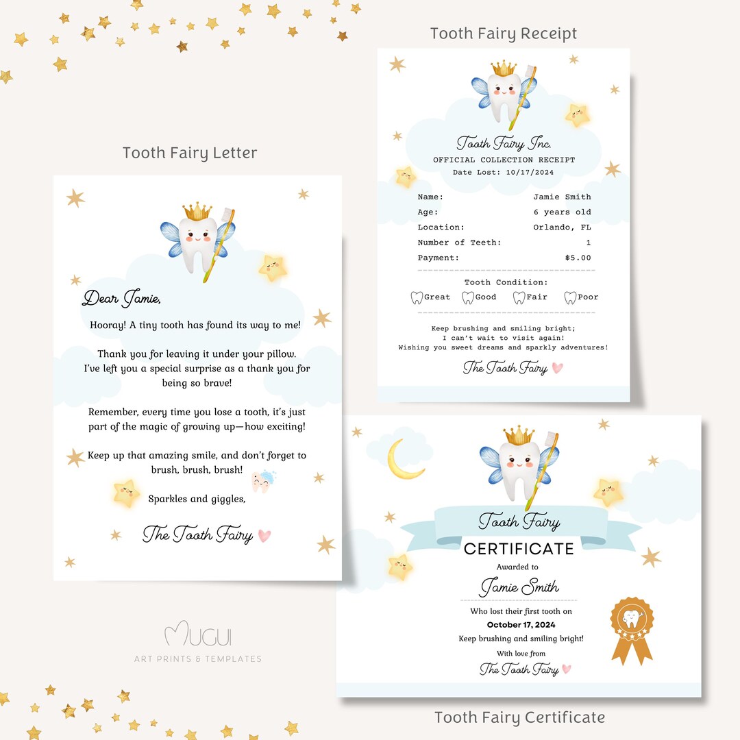 Tooth Fairy Editable Template Set: Tooth Fairy Letter, Tooth Fairy ...