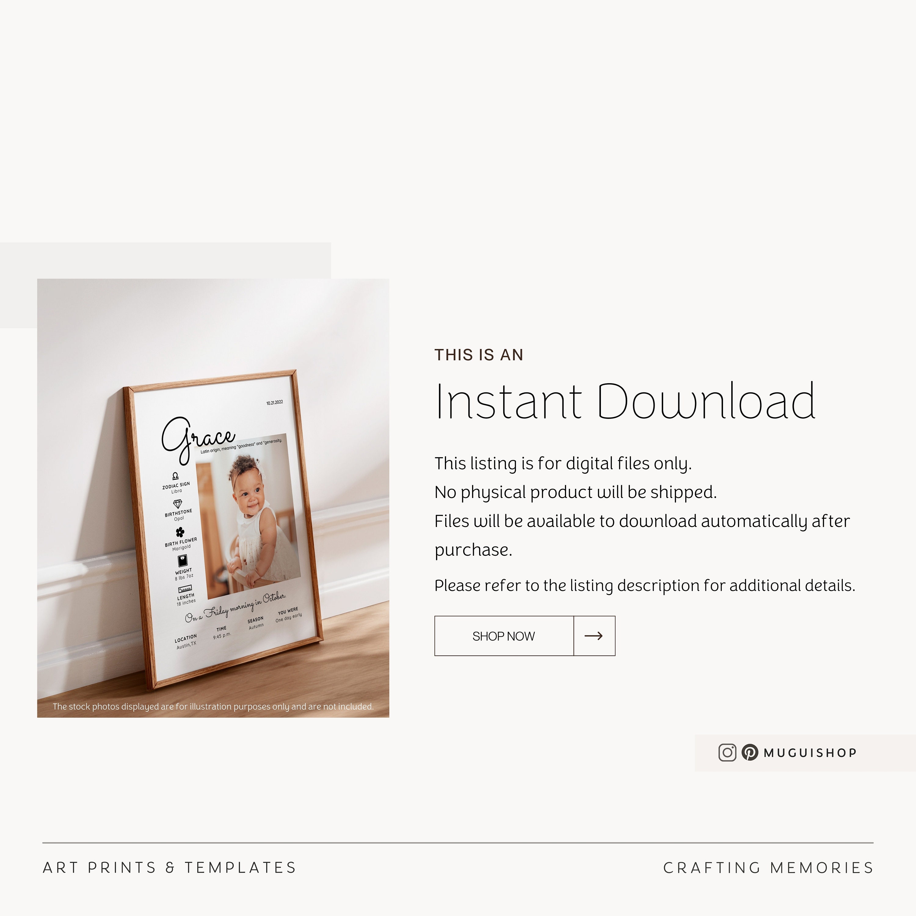 Birth Stats Template With Photo. Birth Stats Poster. Newborn Stats ...