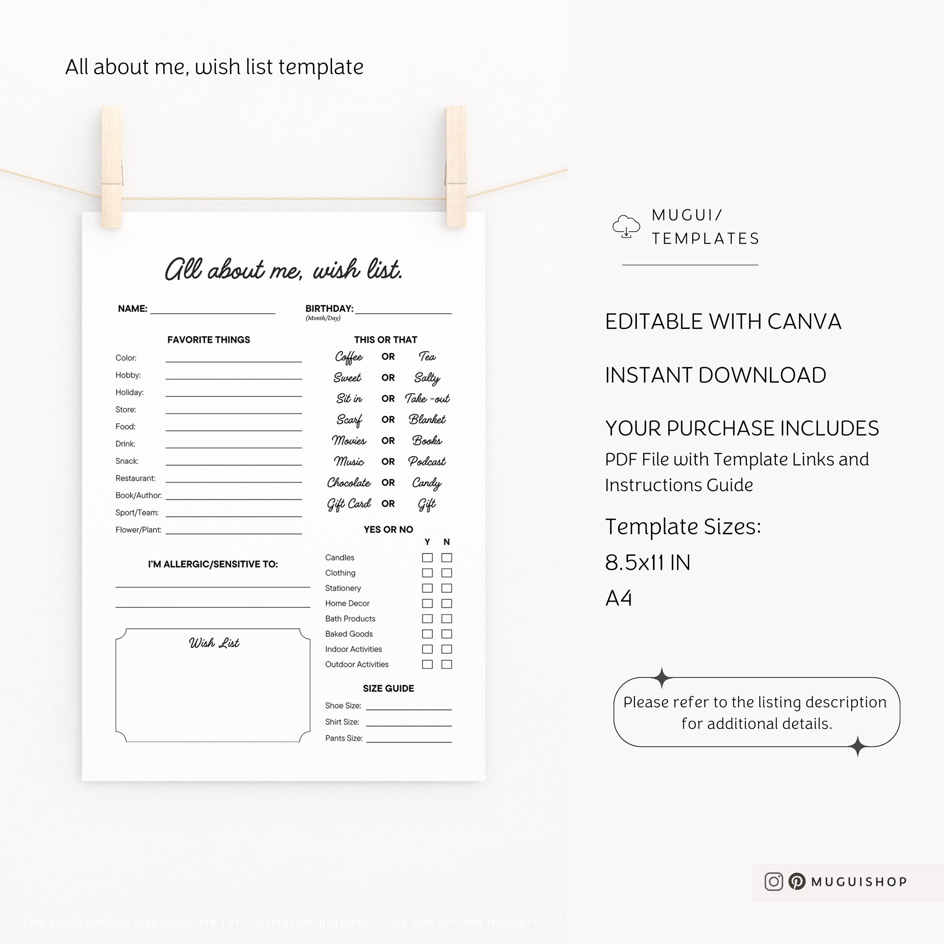 All About Me Template, Editable Favorite Things Survey, Wish List ...
