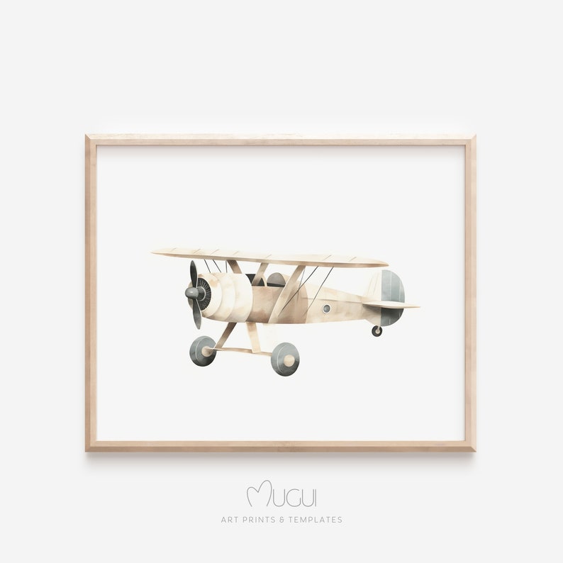 Landscape Biplane Print, Vintage Plane Wall Art, Travel Nursery Decor ...