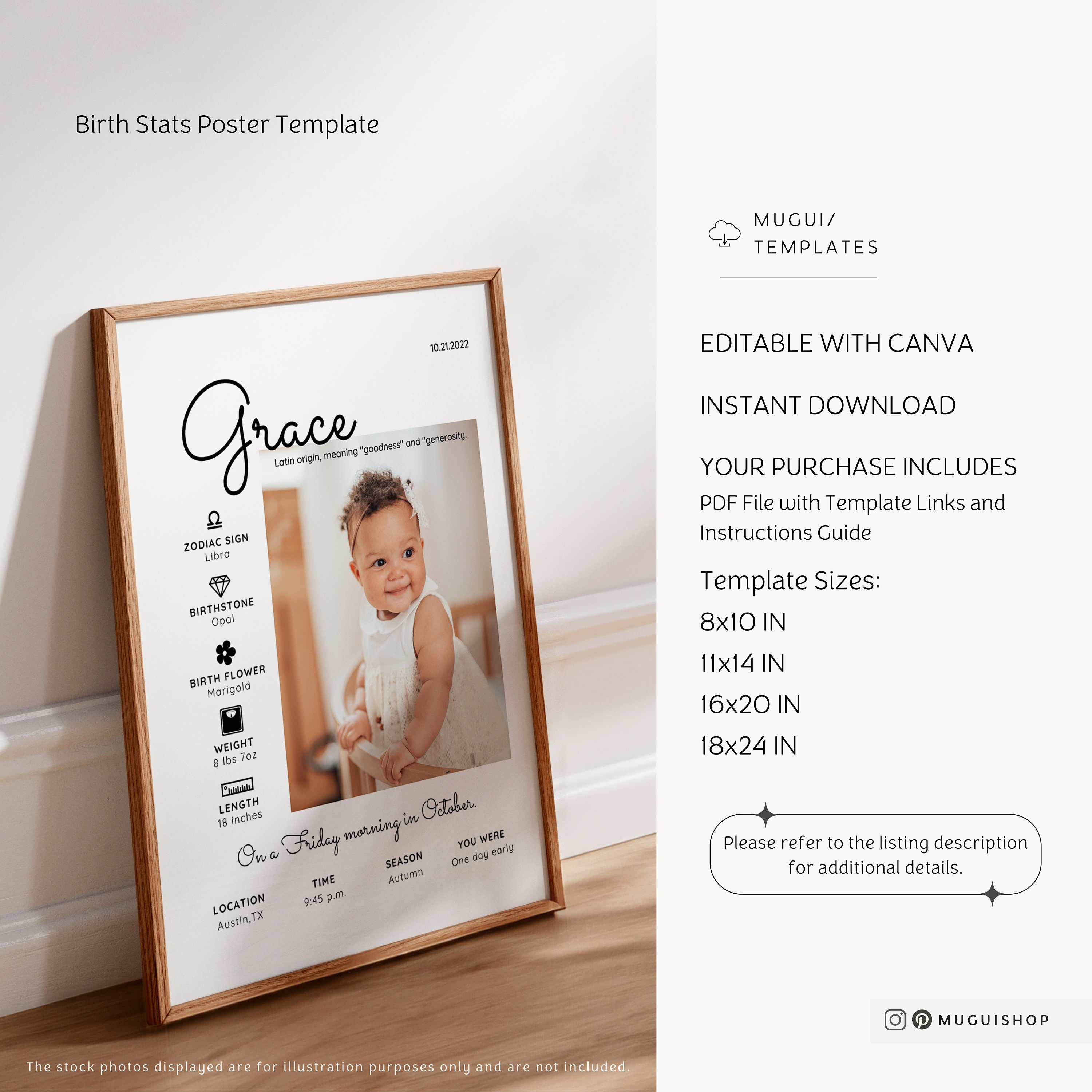 Birth Stats Template With Photo. Birth Stats Poster. Newborn Stats ...