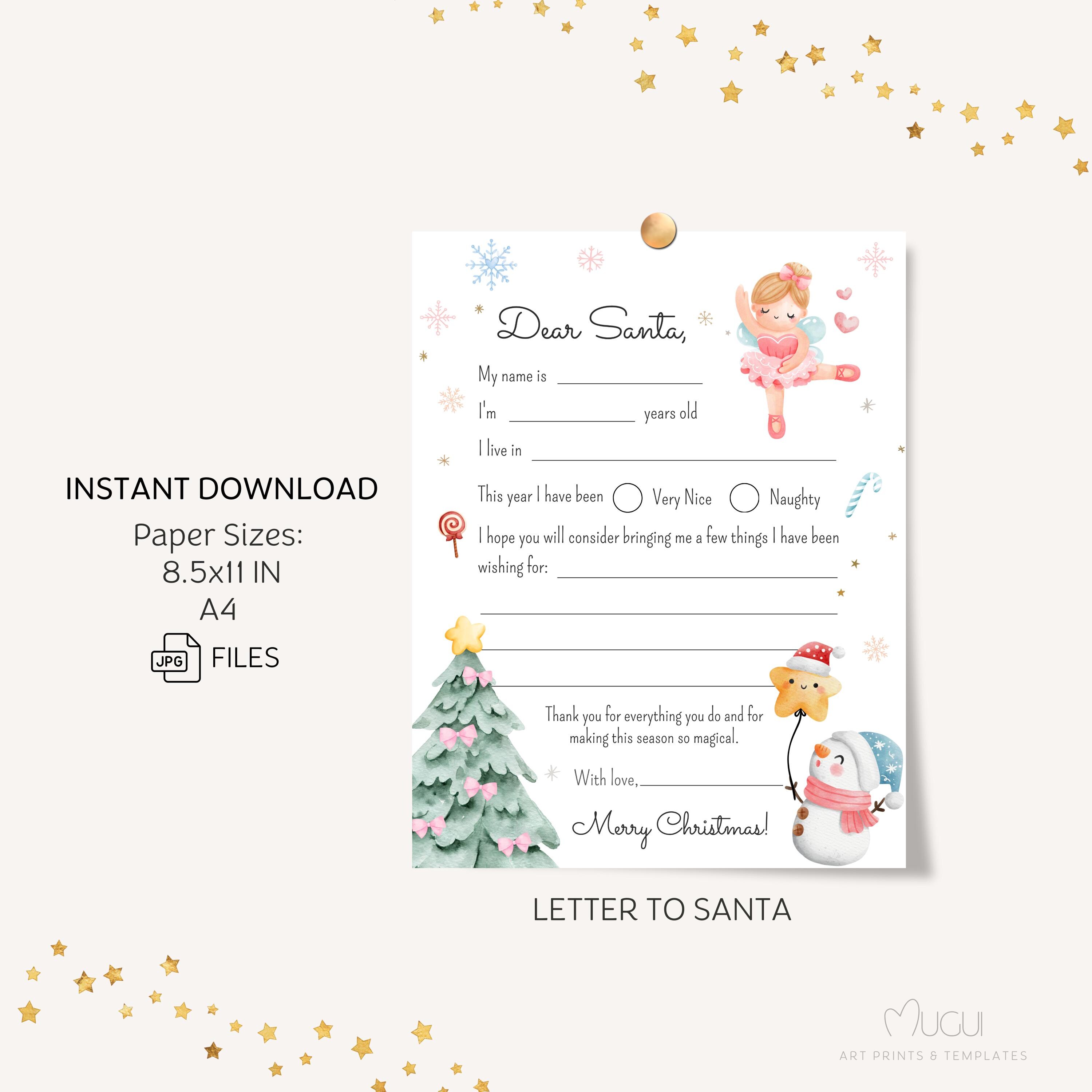 Printable Letter to Santa. Kids Christmas Wish List. Dear Santa Letter ...