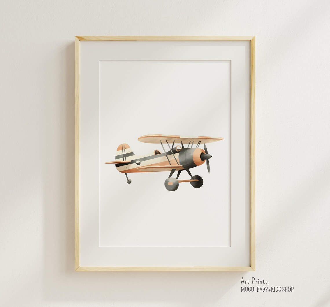Biplane Print Vintage Plane Wall Art Travel Nursery Decor - Etsy