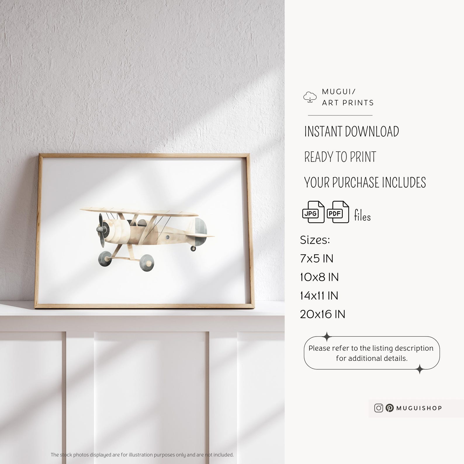Landscape Biplane Print, Vintage Plane Wall Art, Travel Nursery Decor ...