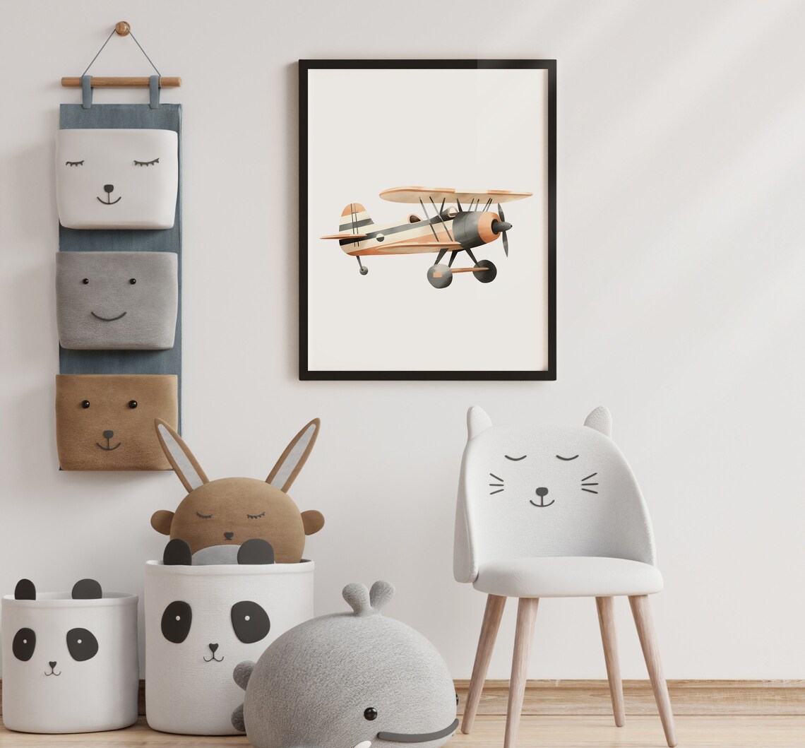 Biplane Print Vintage Plane Wall Art Travel Nursery Decor - Etsy