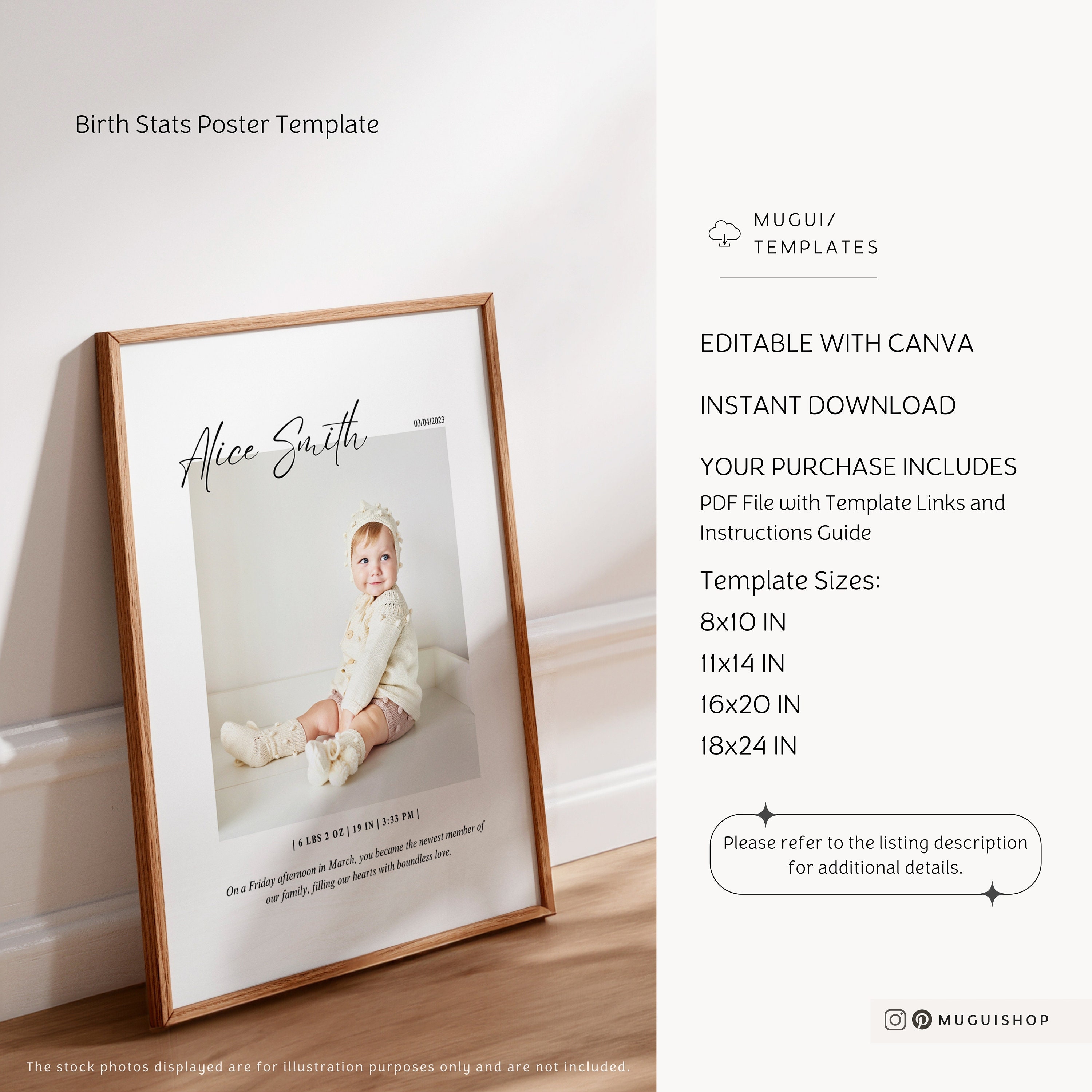 Birth Stats Template With Photo. Birth Stats Poster. Newborn Stats ...