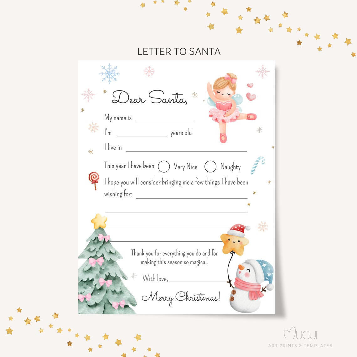 Printable Letter to Santa. Kids Christmas Wish List. Dear Santa Letter ...