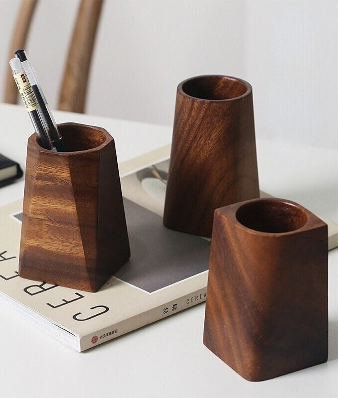 Vintage Inspired Walnut Pen Holder Perfect Desk Organizer for Home or ...