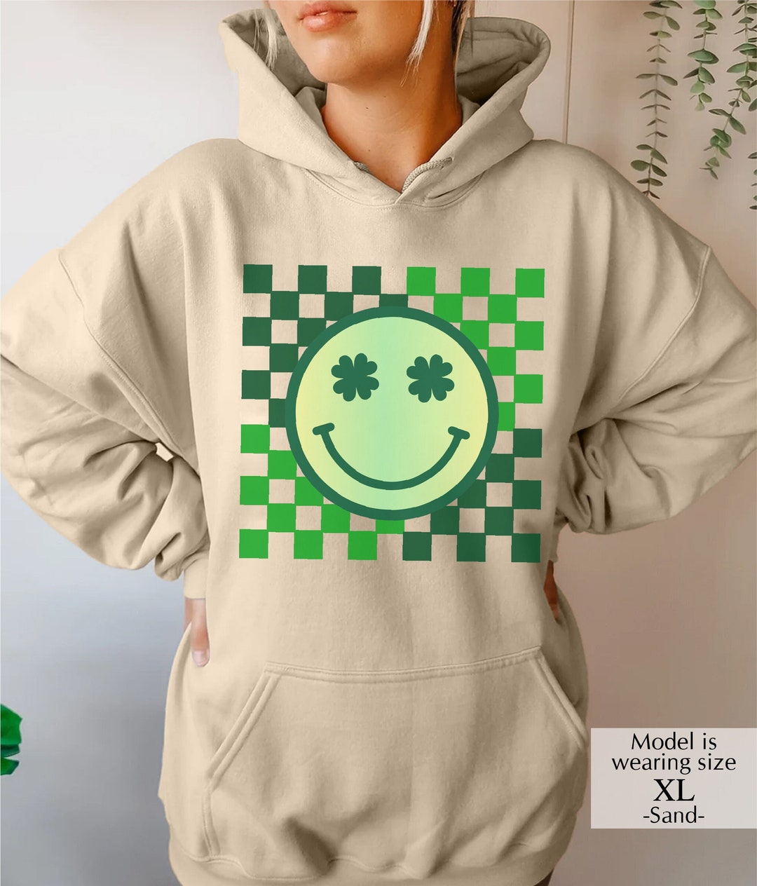 St Patricks Checkered Smiley Graphic Hoodies, Shamrock Hooded ...
