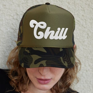 Chill Puff Print Trucker Hat, Chill Foam Hat, Retro Chill Caps, Relax ...
