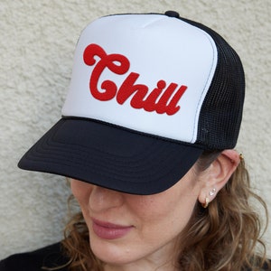 Chill Puff Print Trucker Hat, Chill Foam Hat, Retro Chill Caps, Relax ...