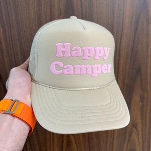 Happy Camper Puff Print Hat, Happy Camper Trucker Hat, Happy Camper ...