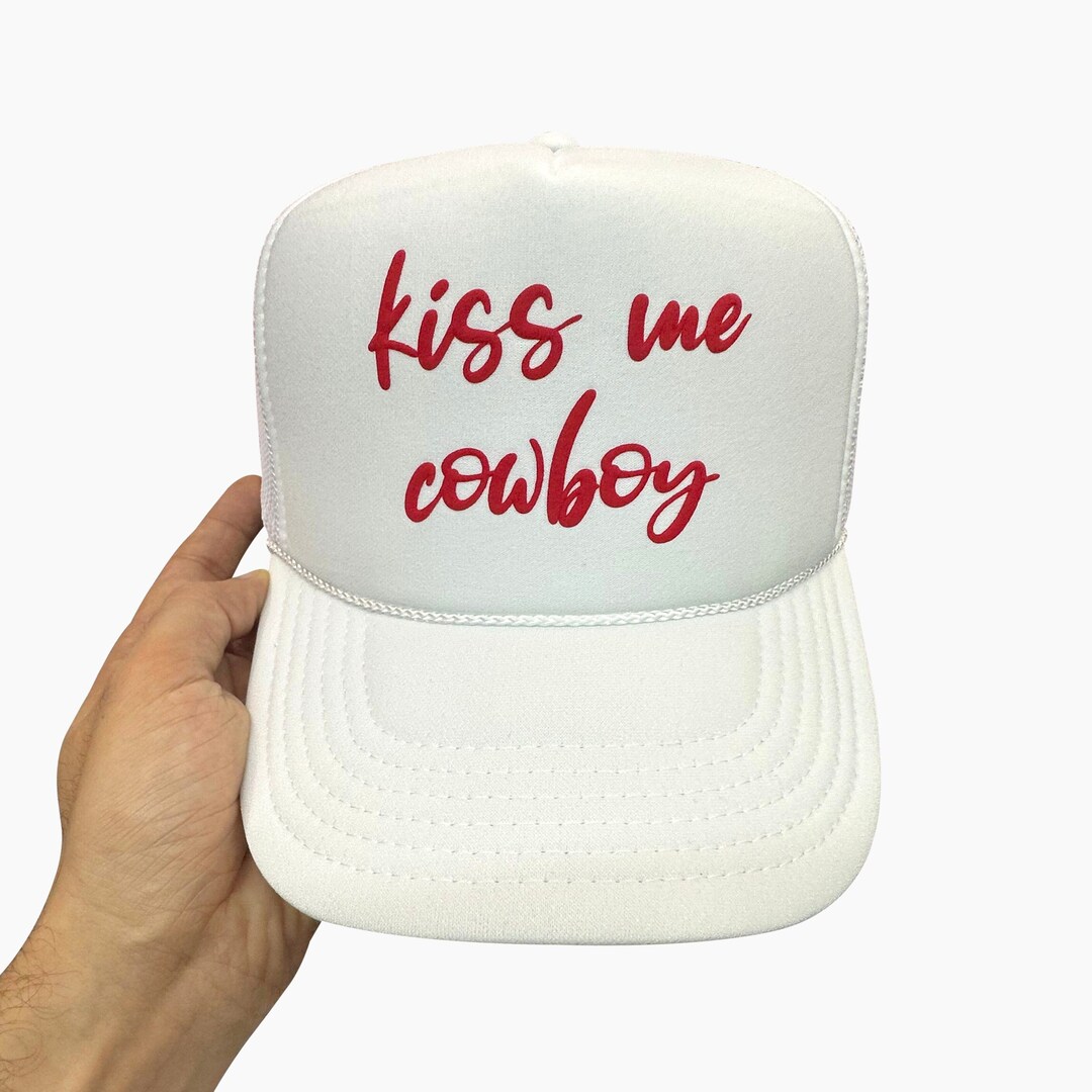 Kiss Me Cowboy Trucker Hat, Kiss Me Cowboy Puff Print Hat, Kiss Me ...