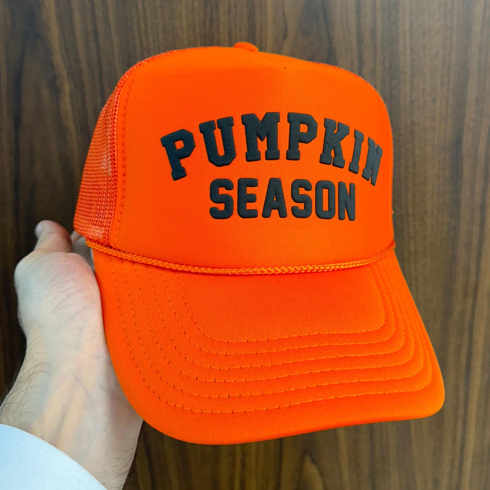 Pumpkin Season Hat, Pumpkin Season Puff Print Trucker Hat, Pumpkin ...