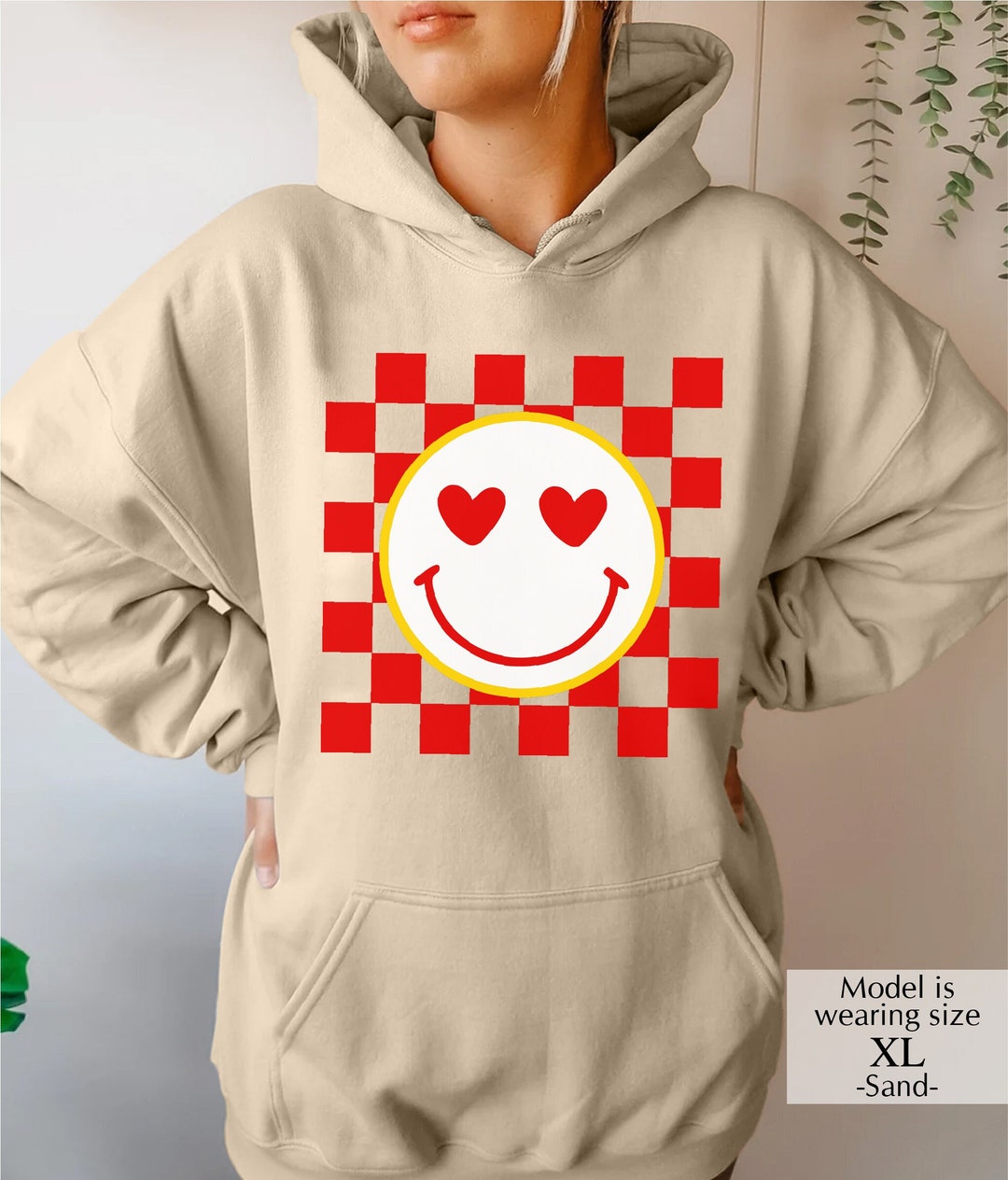 Checkered Smiley Face Hoodies, Smile Face Hooded Sweatshirt, Smiley ...