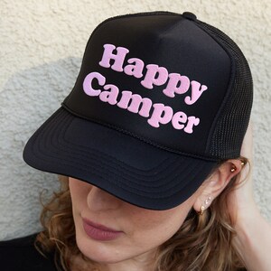 Happy Camper Puff Print Hat, Happy Camper Trucker Hat, Happy Camper ...