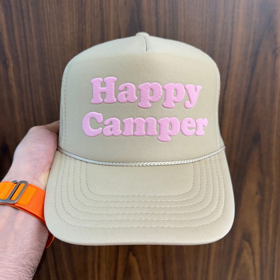 Happy Camper Puff Print Hat, Happy Camper Trucker Hat, Happy Camper ...