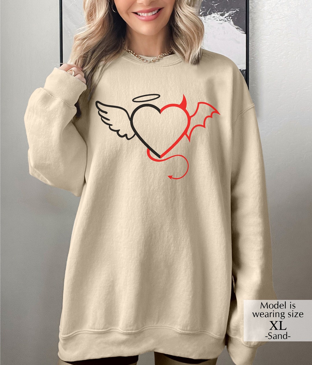 Angel and Devil Heart Sweatshirt Wings Sweatshirt Angel - Etsy