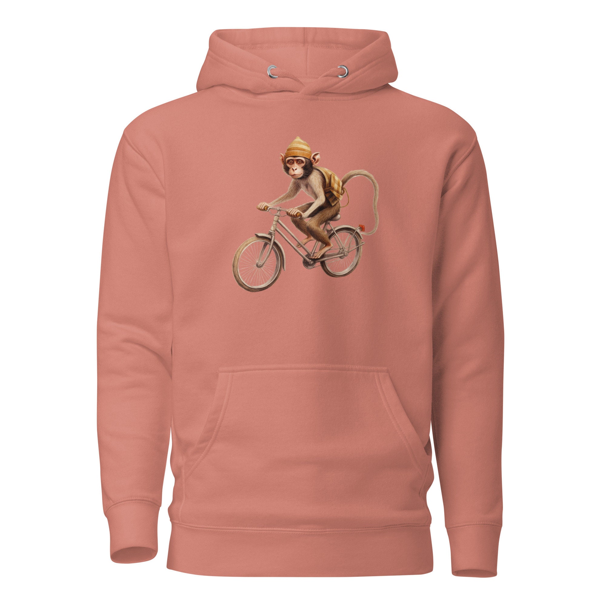 Monkey Cyclist Hoodie - Playful Primate on Bike Sweatshirt - Whimsical ...