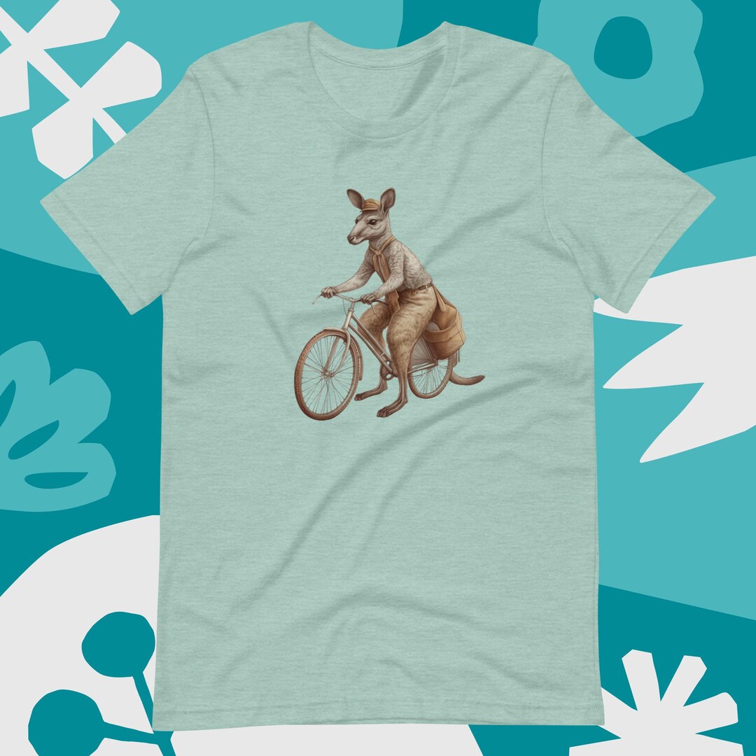 Kangaroo Shirt - A Kangaroo Riding A Bicycle - Screen Printed Short ...