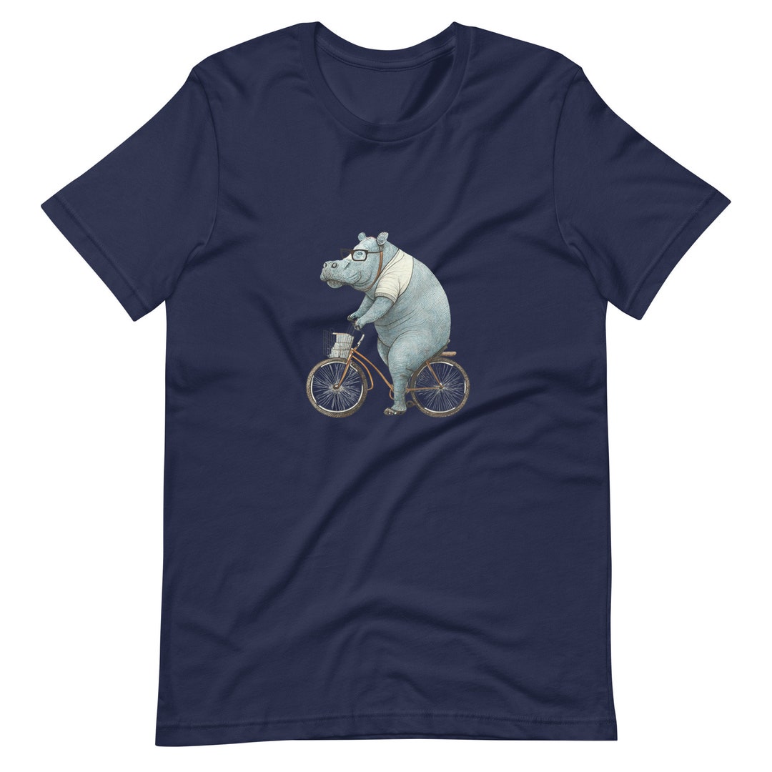 Hippo Shirt - A Hippo Riding A Bicycle - Screen Printed Short-sleeve ...