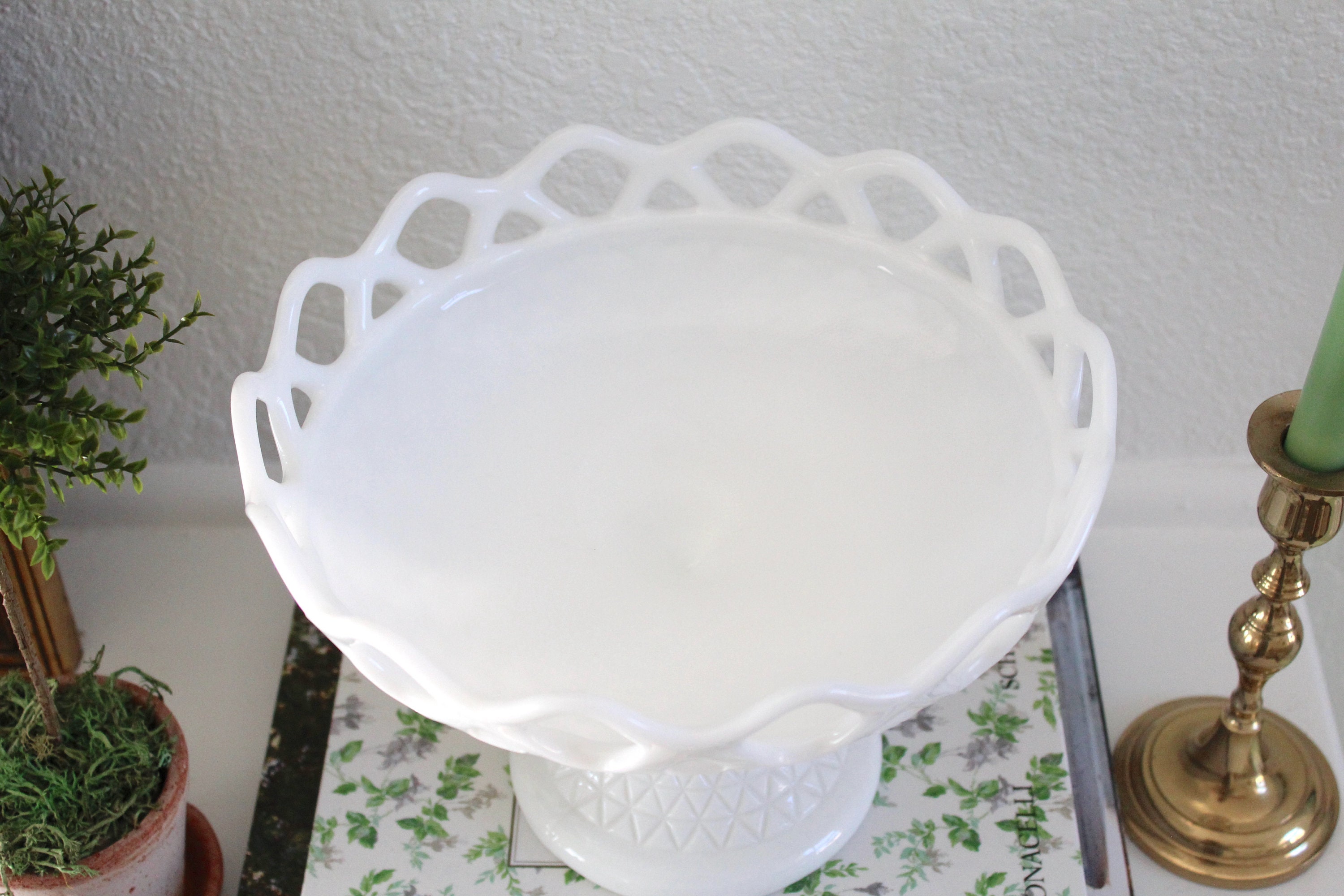 1950s Milk Glass Large Footed Bowl Laced Edge Imperial Glass ...