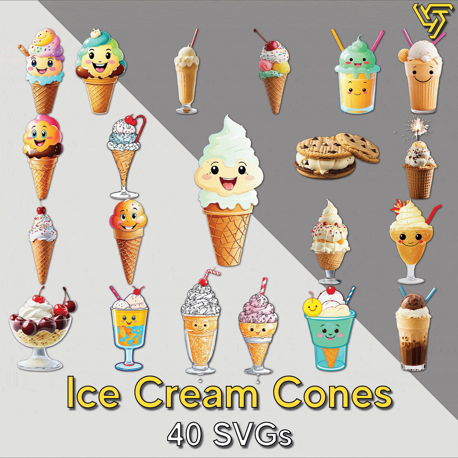 Incredible Ice Cream SVG Clipart Bundle #1 - Instant Download of 40 SVG ...