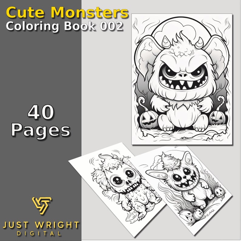Cute Monster Halloween Coloring Book 002 - 40 Coloring Pages - Etsy