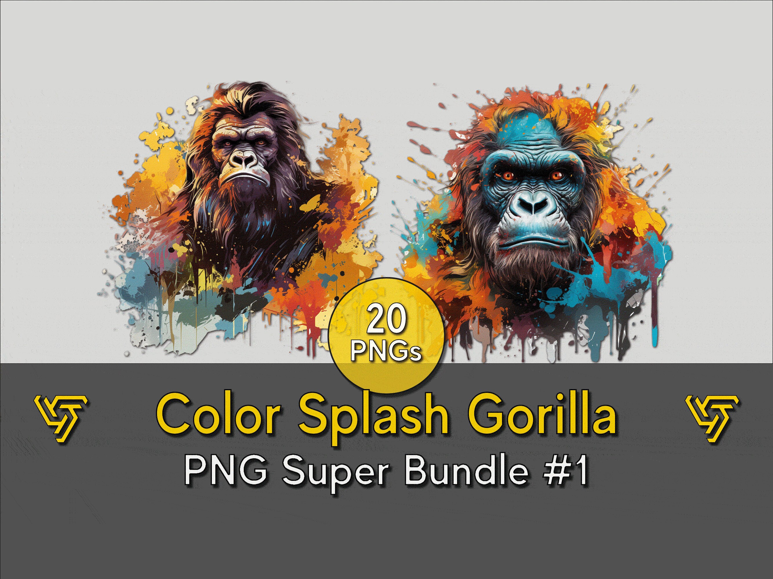 Color Splash Gorilla PNG Bundle 1 20 Ultra-vivid High - Etsy