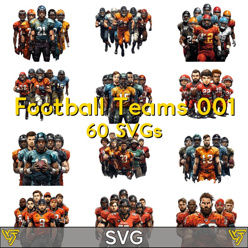 Football Teams Clipart Super Bundle 001 SVG Bundle Instant Download 60 ...