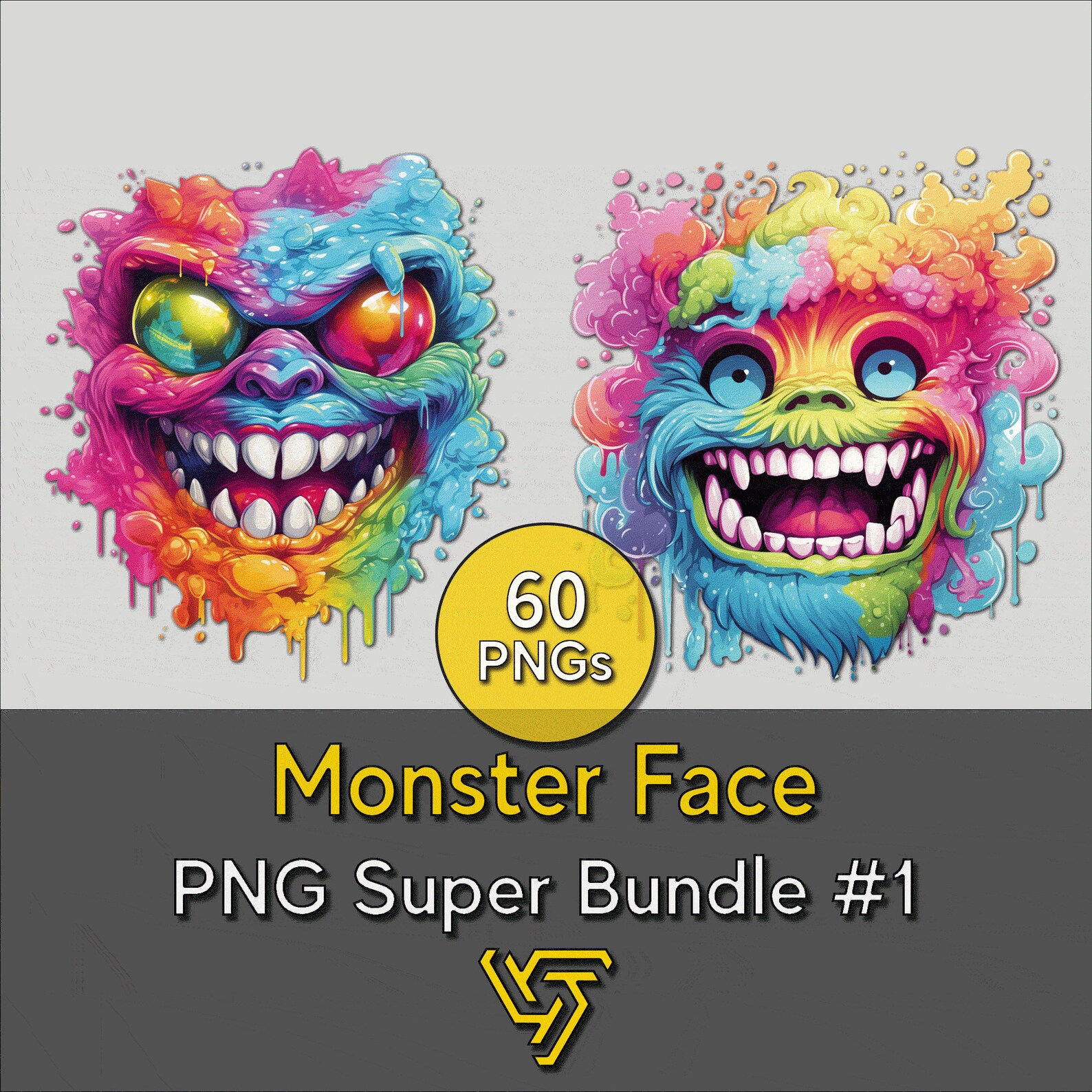 Monster Face PNG Clipart Bundle #1 | Instantly Download 60 Designs of ...