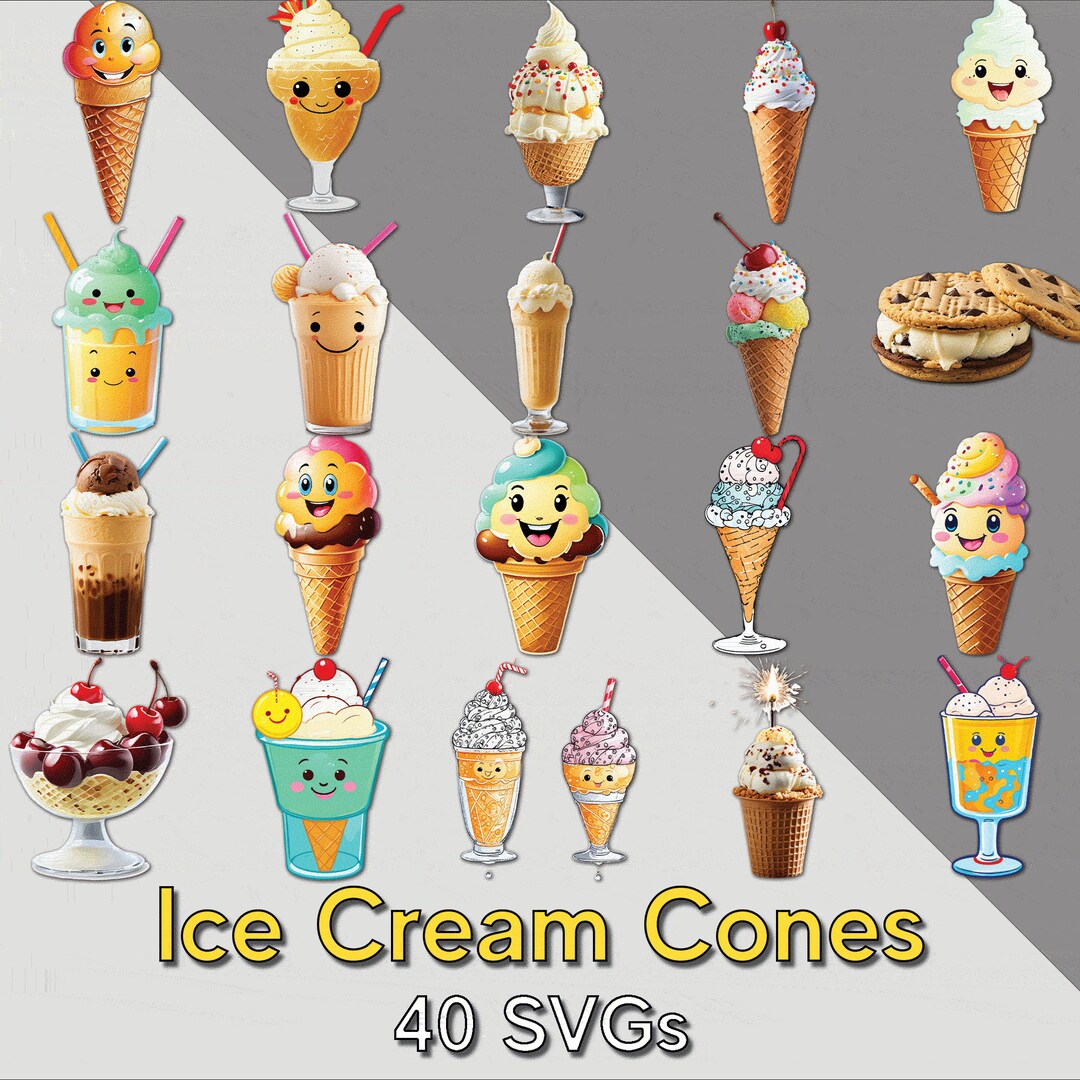 Incredible Ice Cream SVG Clipart Bundle #1 - Instant Download of 40 SVG ...