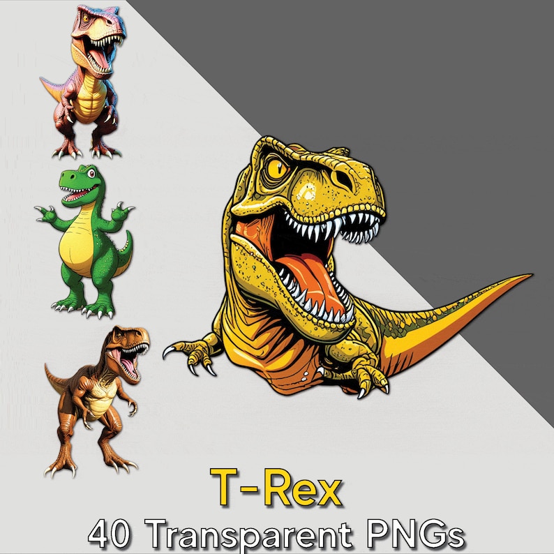 40 T-rex Dinosaur PNG Clipart Bundle | 300 DPI Transparent | Digital ...