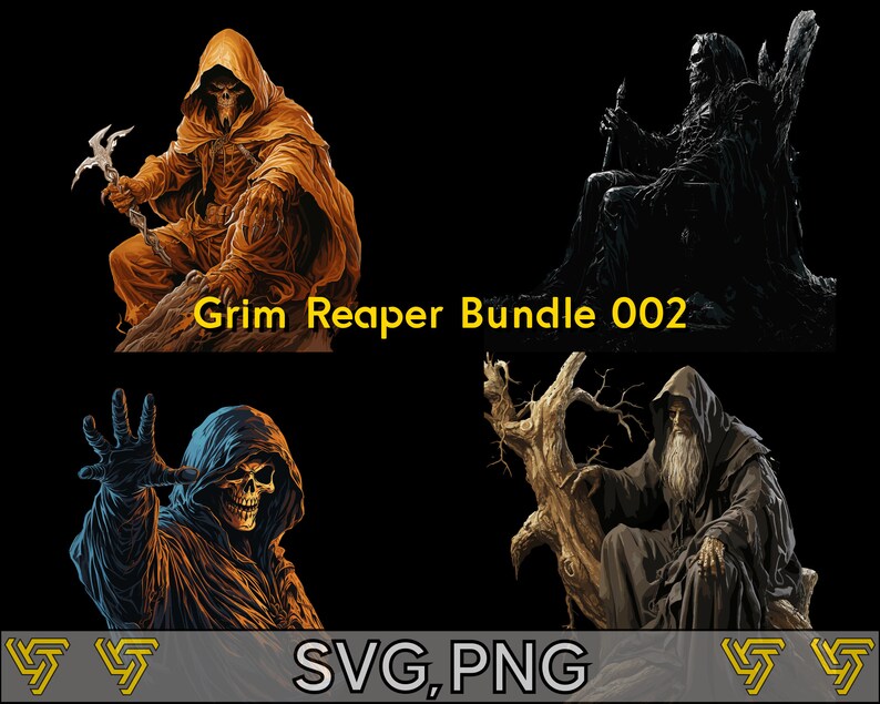 Grim Reaper Clipart Bundle 002 - 4 Instant Download SVG & PNG Files ...