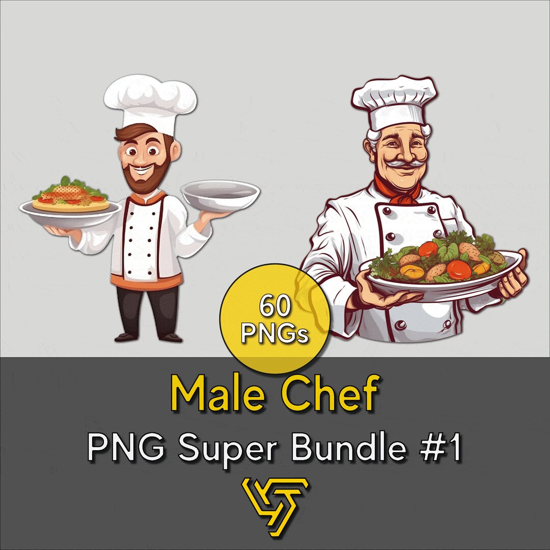 Male Chef Clipart Bundle #1 With 60 Designs of 300 DPI Transparent PNG ...