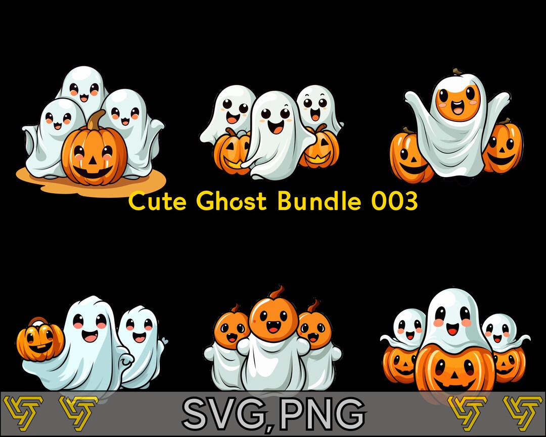 Cute Halloween Ghost Clipart Bundle 003 - 6 Instant Download SVG & PNG ...