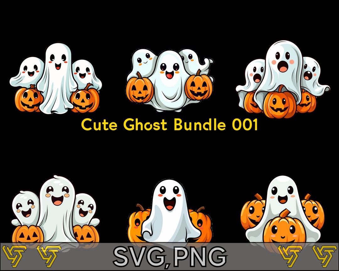 Cute Halloween Ghost Clipart Bundle 001 - 6 Instant Download SVG & PNG ...