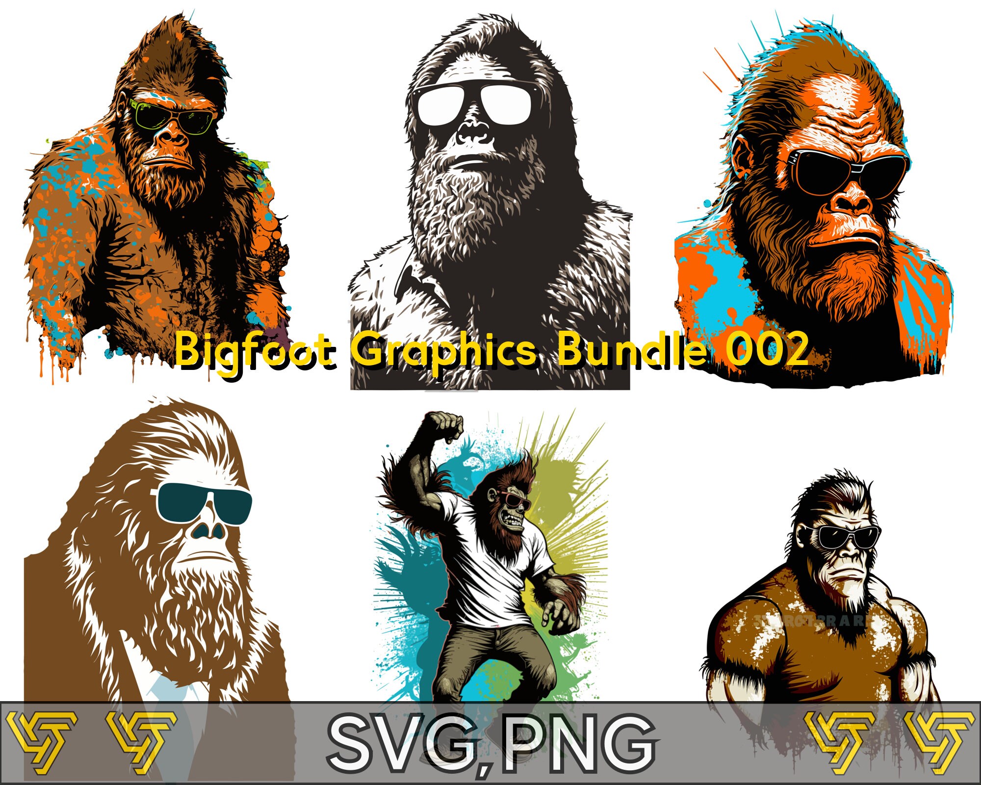 Bigfoot Clipart Bundle 002 PNG & SVG Instant Downloads for T-shirts ...