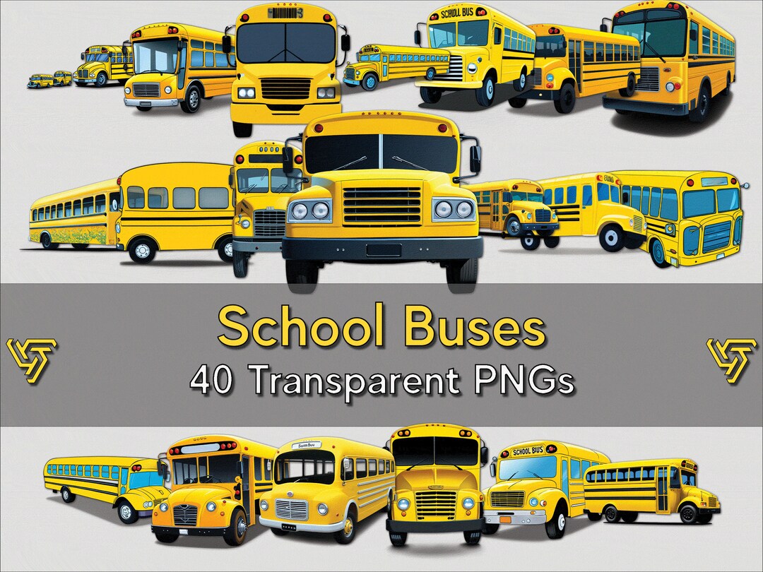 40 Fun School Buses PNG Clipart Bundle #1 | 300 DPI Transparent Pngs ...