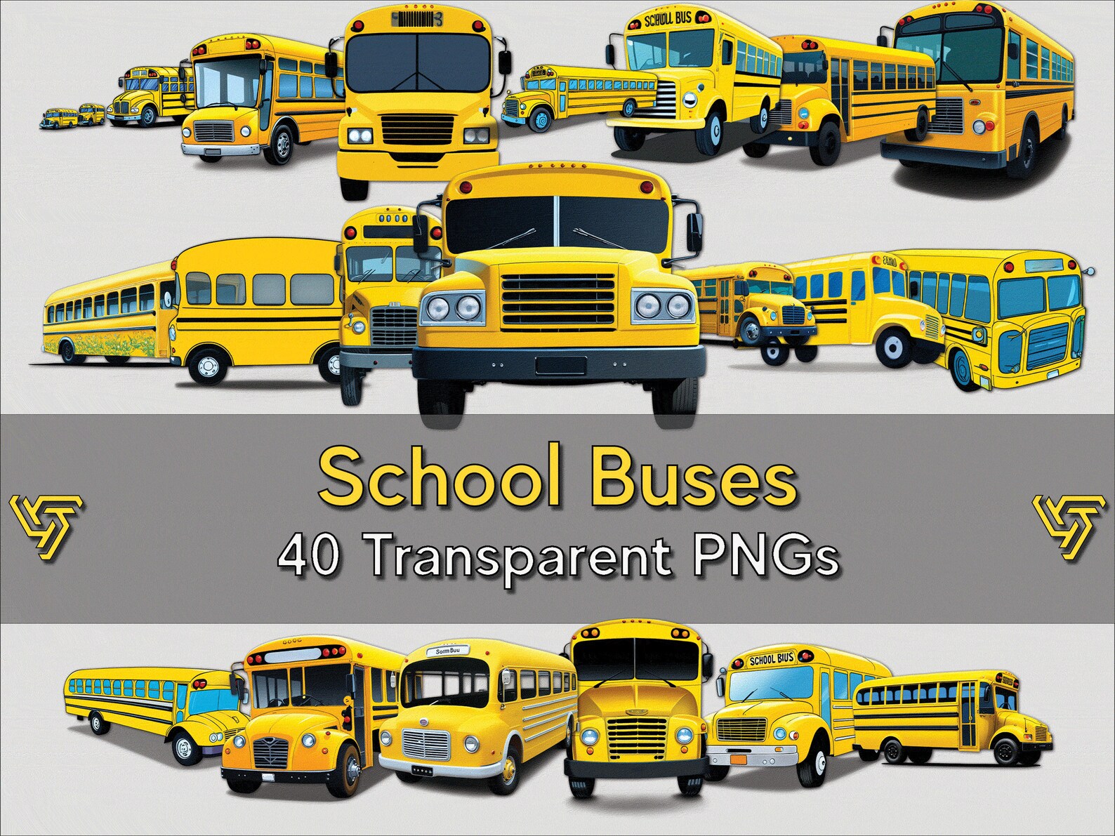 40 Fun School Buses PNG Clipart Bundle #1 | 300 DPI Transparent Pngs ...