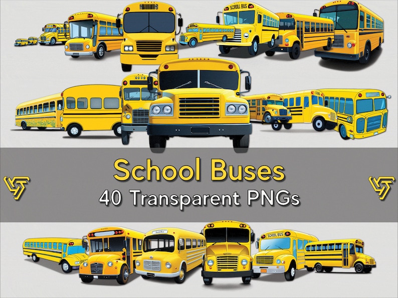 40 Fun School Buses PNG Clipart Bundle #1 | 300 DPI Transparent Pngs ...