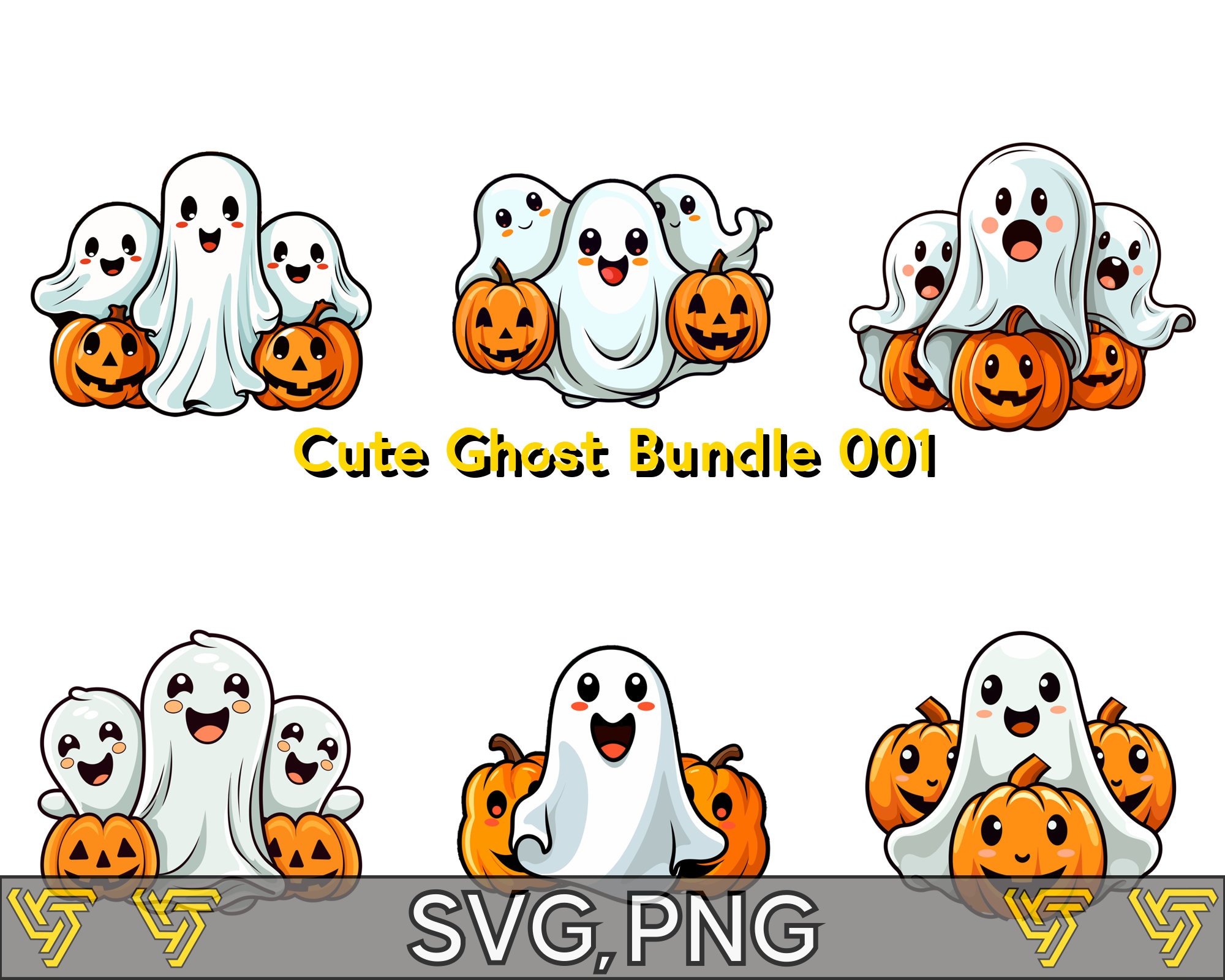 Cute Halloween Ghost Clipart Bundle 001 - 6 Instant Download SVG & PNG ...