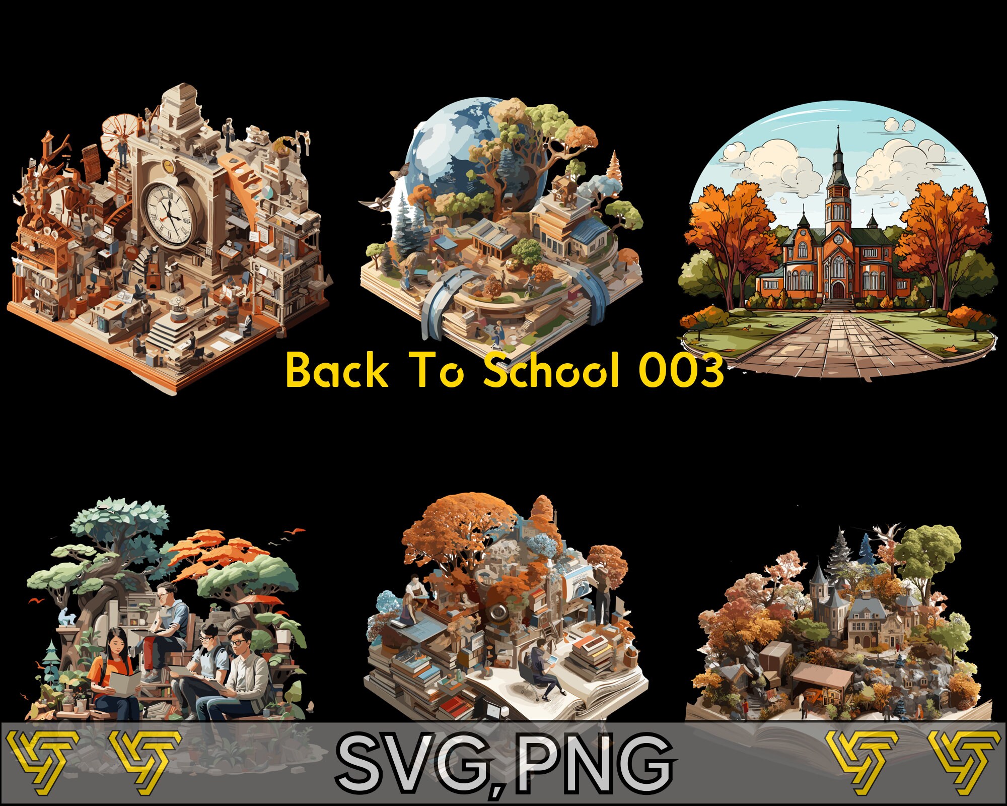 Back to School Clipart Bundle 003 6 PNG and 6 SVG Instant - Etsy