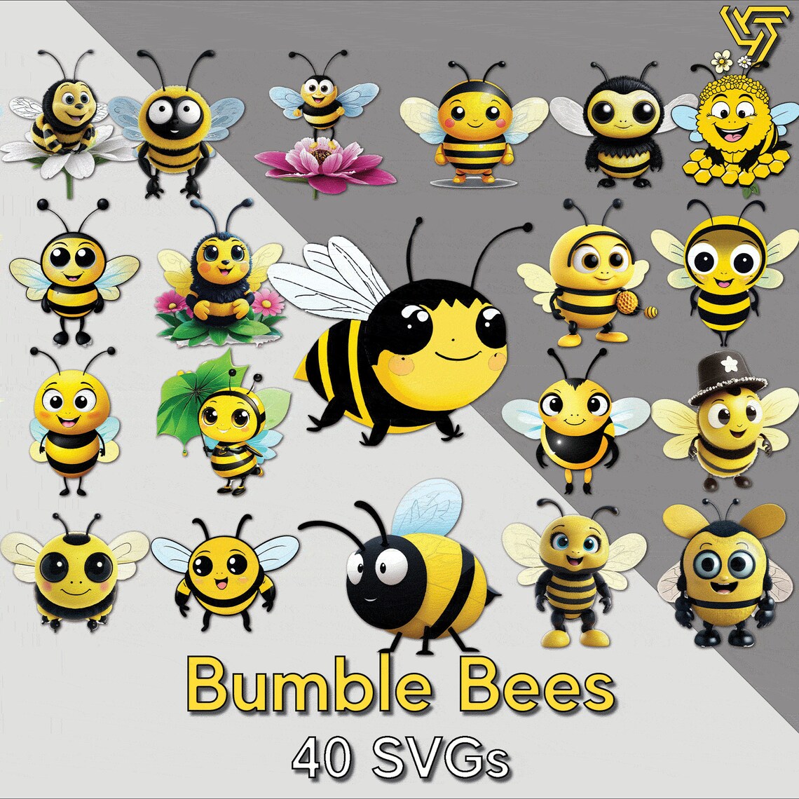 Bee-utiful Bumble Bees SVG Clipart Bundle #1 | Instant Download | 40 ...