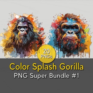 Color Splash Gorilla PNG Bundle #1 - 20 Ultra-vivid, High Resolution ...