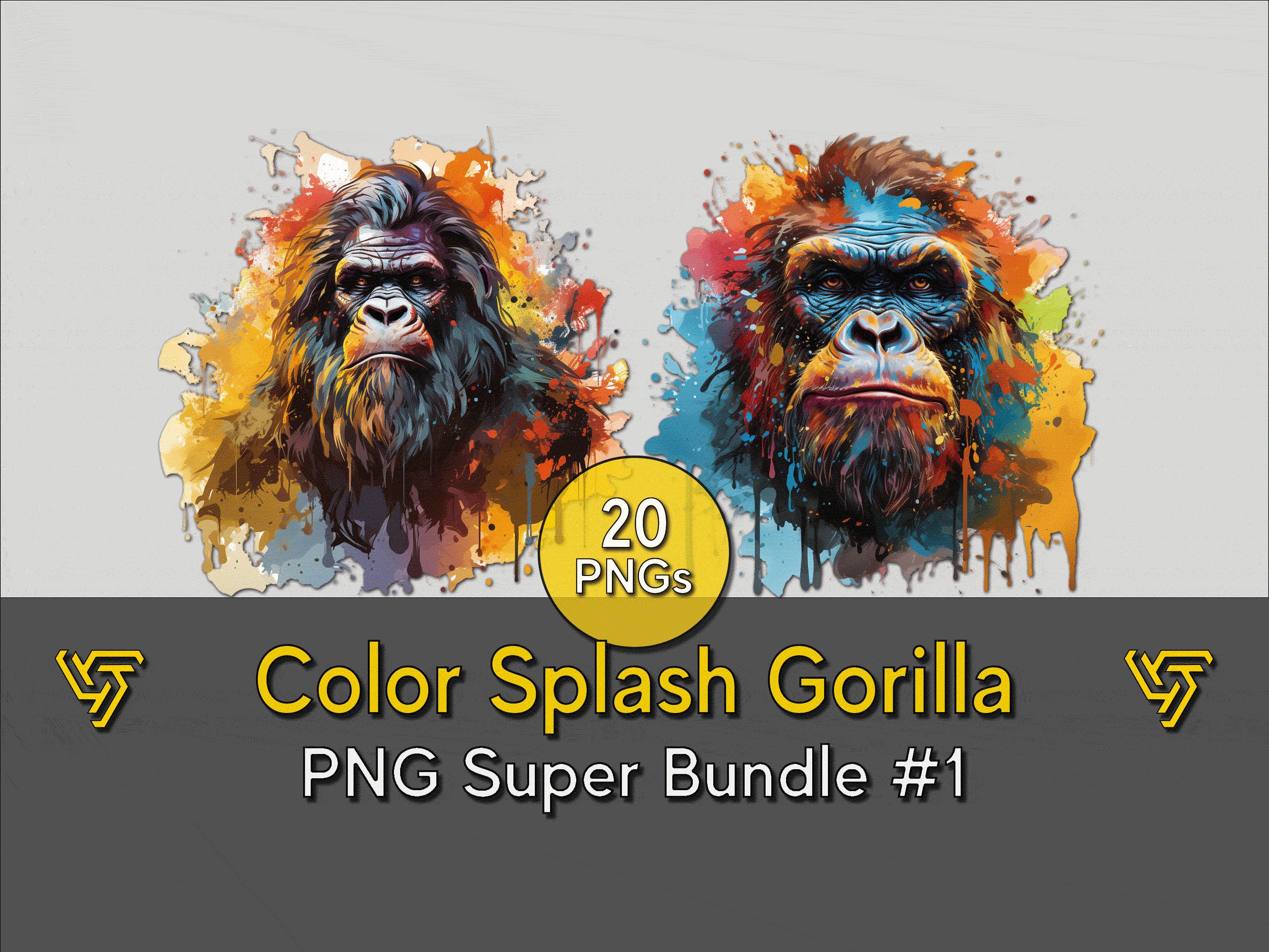 Color Splash Gorilla PNG Bundle #1 - 20 Ultra-vivid, High Resolution ...