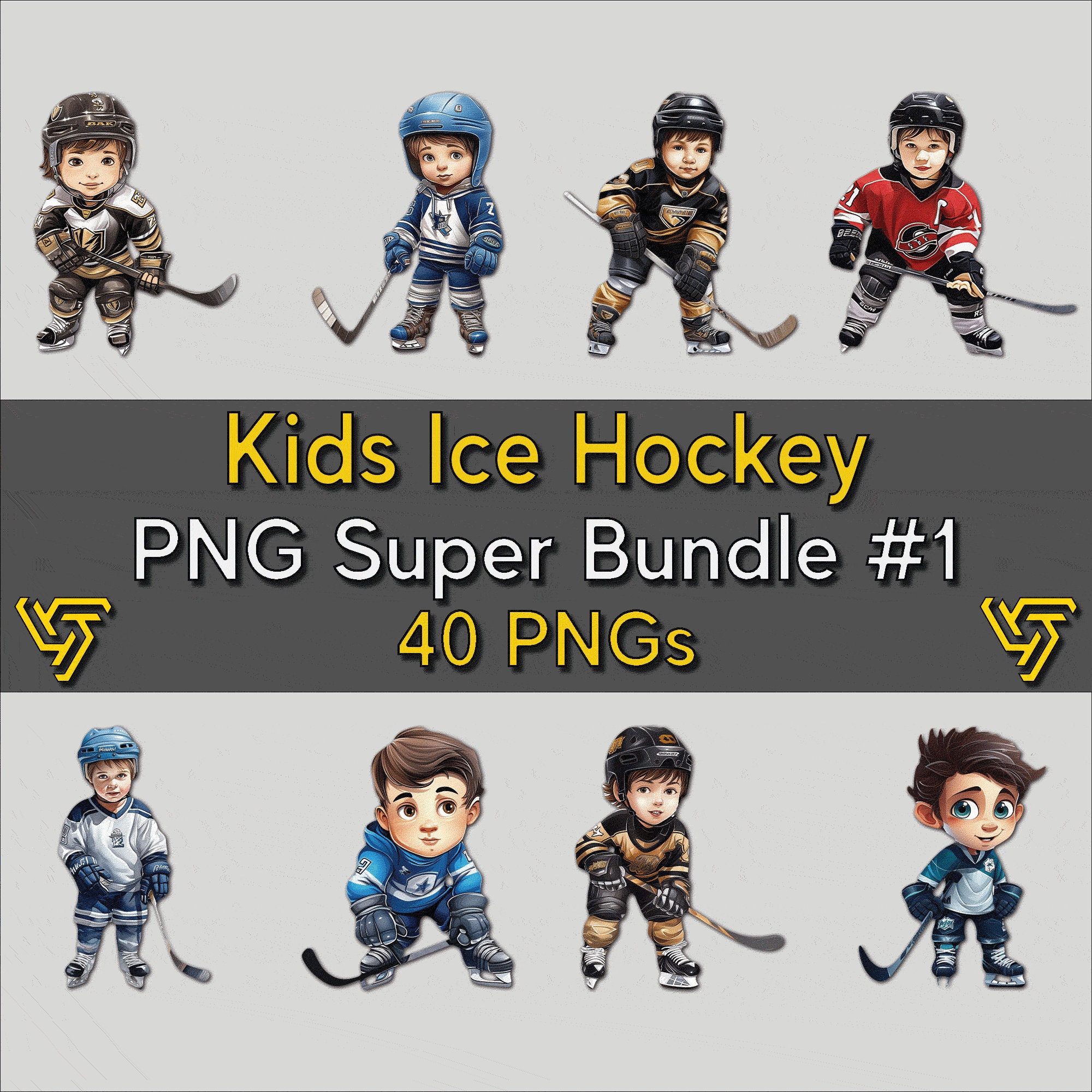 Kids Ice Hockey Clipart Bundle #1 | PNG Bundle | Instant Download | 40 ...