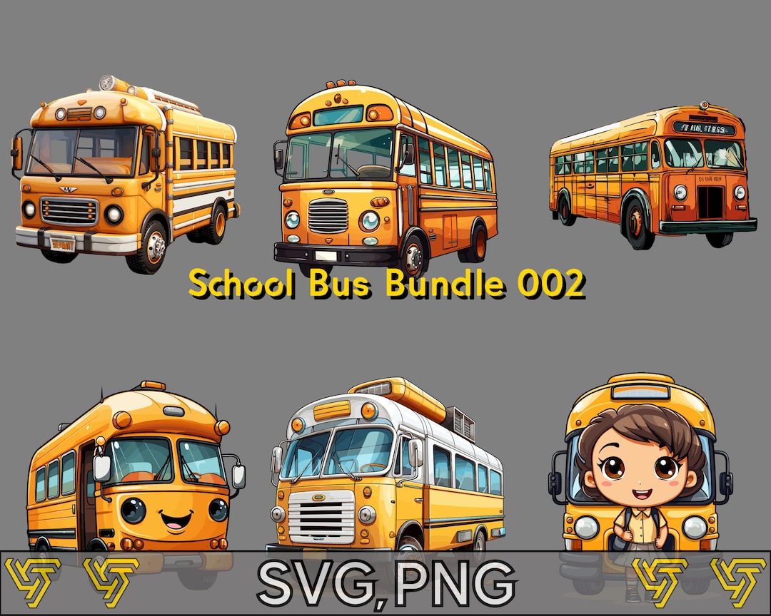 Colorful School Bus SVG Bundle 002 : 6 Designs + Transparent Pngs for ...